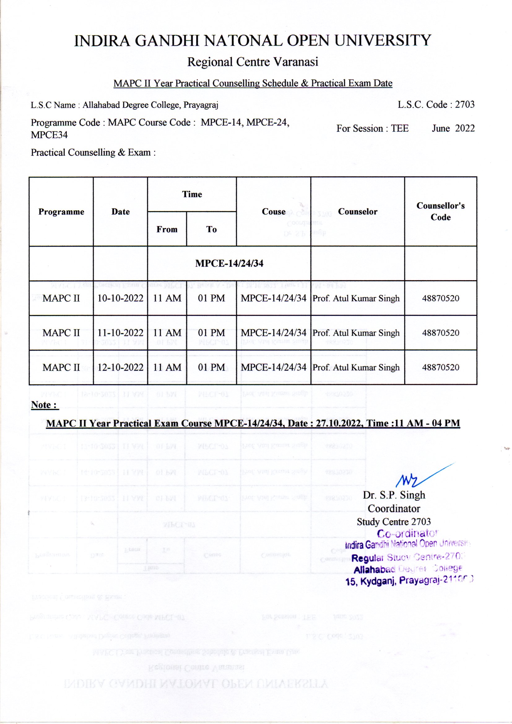 IGNOU RC Varanasi News Events Latest MAPC Practical Counselling